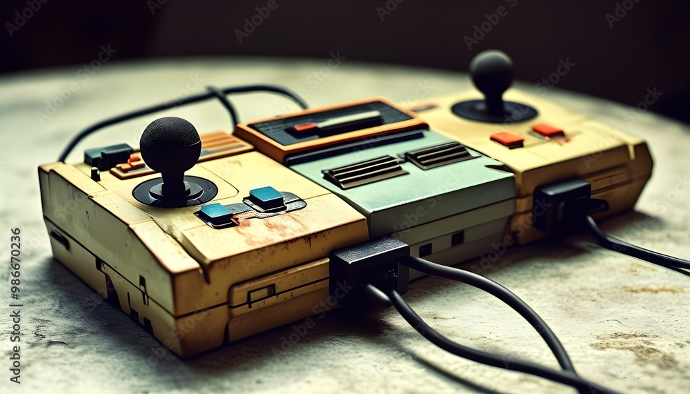 Nostalgic retro joystick controller from vintage video game consoles of ...
