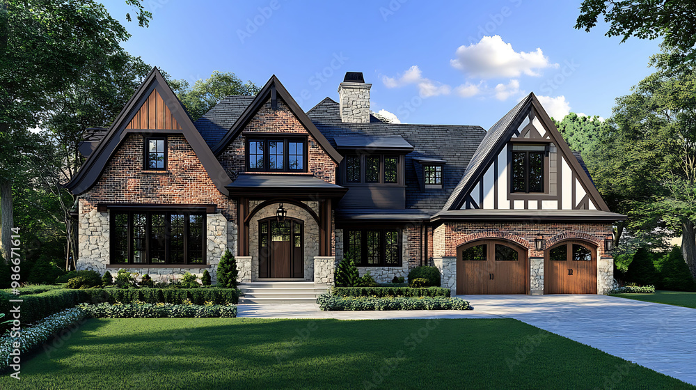Tudorstyle home exterior design striking front elevation historical ...