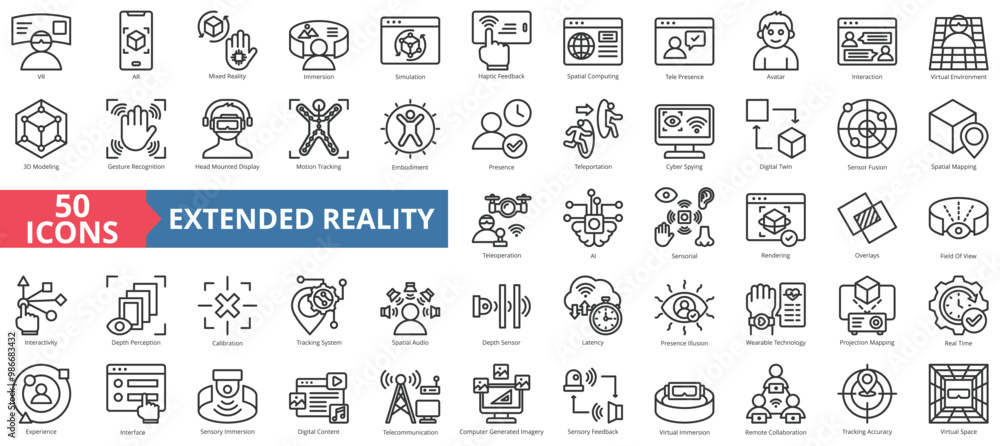 Extended reality icon collection set. Containing vr, ar, mixed reality ...