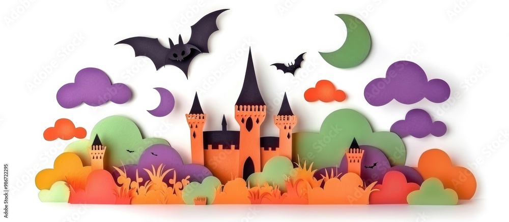 Haunted Castle Nestled Among Autumn Mountains Under a Creepy Crescent ...