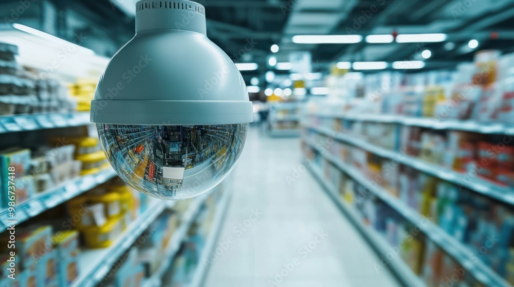 CCTV footage capturing a store interior, shelves and products visible ...