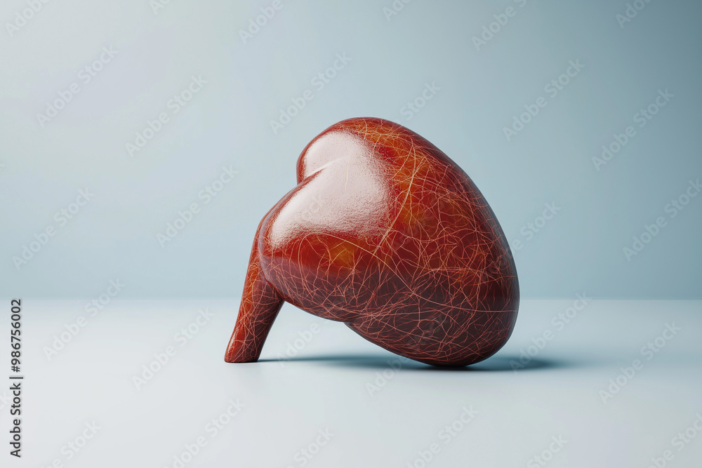 Realistic 3D model of a human liver on a light blue background ...