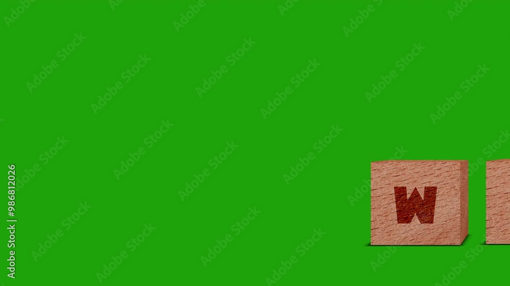 3D Wooden Cubes with Work Time Text green screen background. Work Time ...