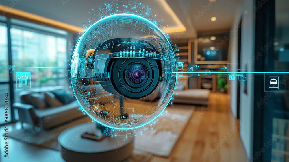 a modern smart home security system in augmented reality, showing ...