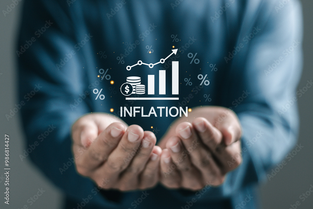 Inflation concept for the FED, Person holding inflation icon with ...