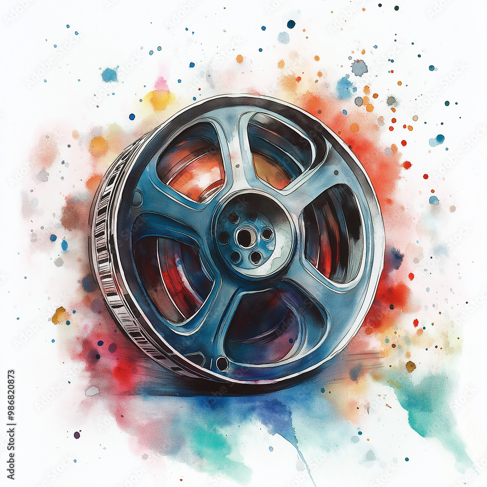 Watercolor Illustration Artwork Creative Film Reel. A colorful ...