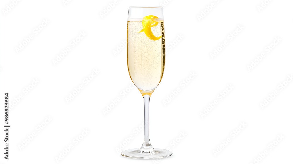 Realistic illustration style of an elegant French 75 cocktail with a ...