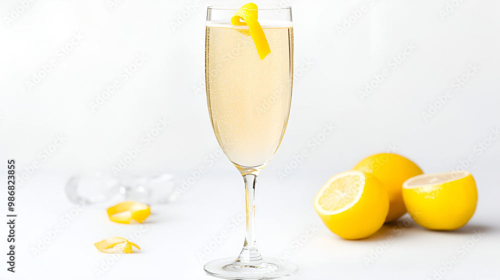 Realistic illustration style of an elegant French 75 cocktail with a ...