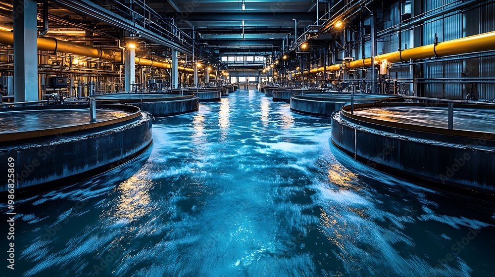 Mixing Tanks: Open-top tanks with large rotating mixers inside, where ...