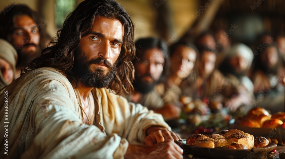 Foto de Jesus Breaking Bread during Last Supper - An intimate moment captured as Jesus Christ ...