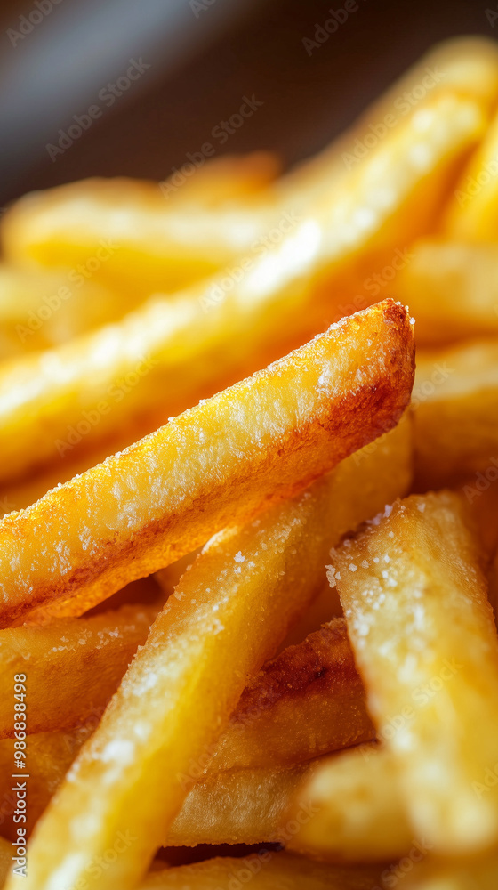 Crispy and delicious close-up of golden French fries. High-quality ...