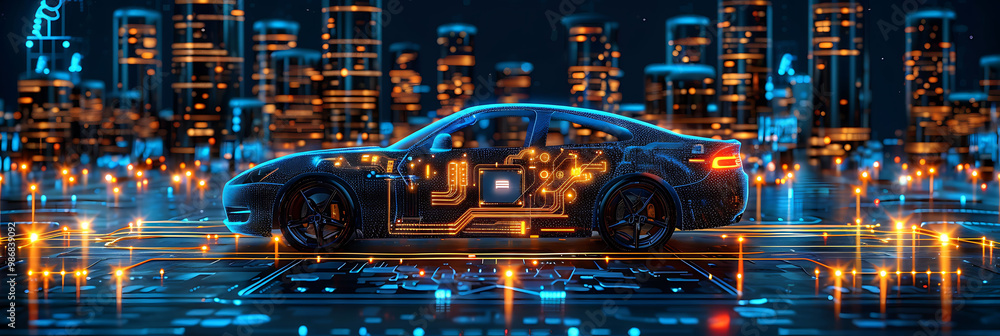 Vector illustration of AI vehicle diagnostics within automotive repair ...