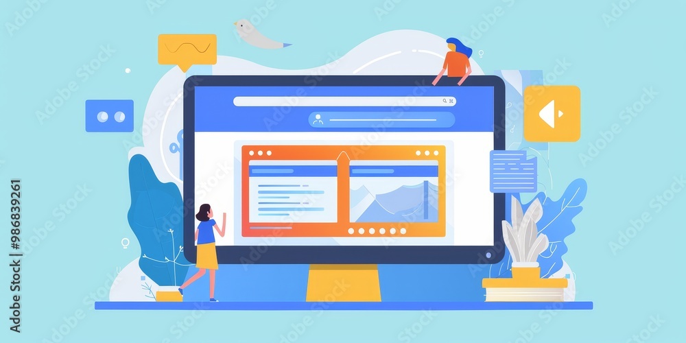 Interactive webpage layout with a central hero image, top navigation ...