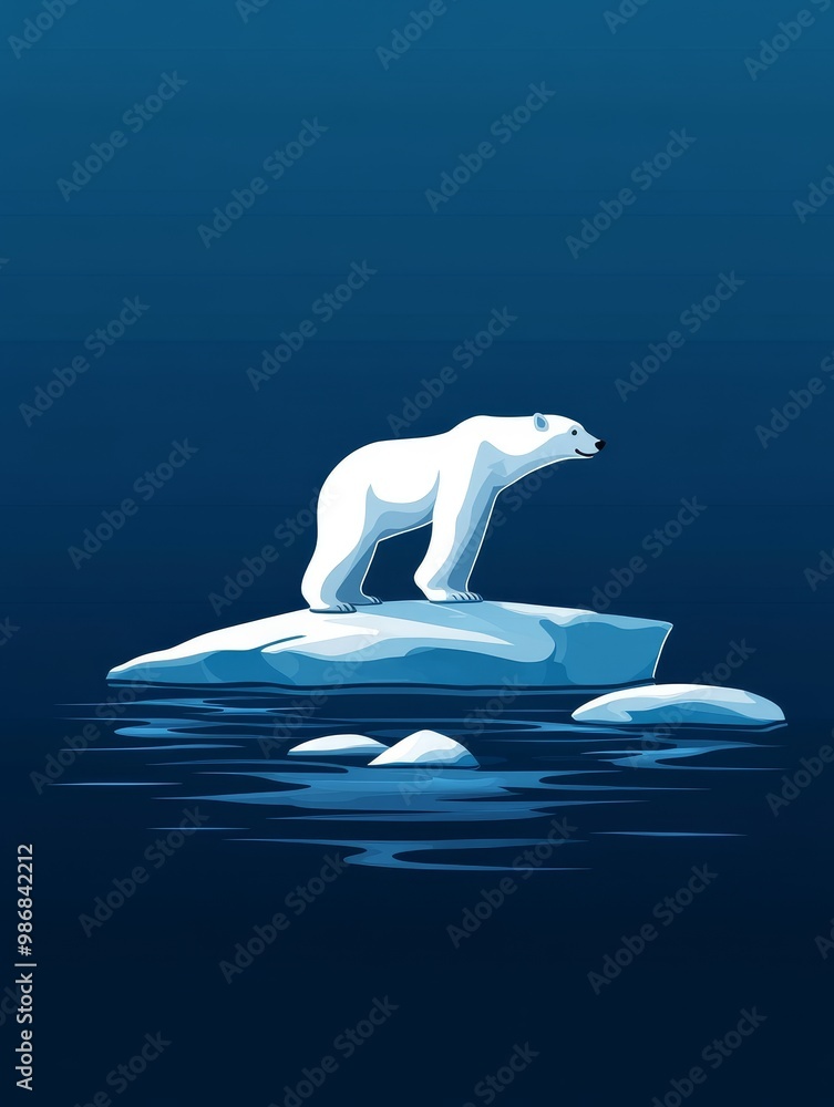 A lone polar bear stands on a shrinking ice floe, symbolizing the ...
