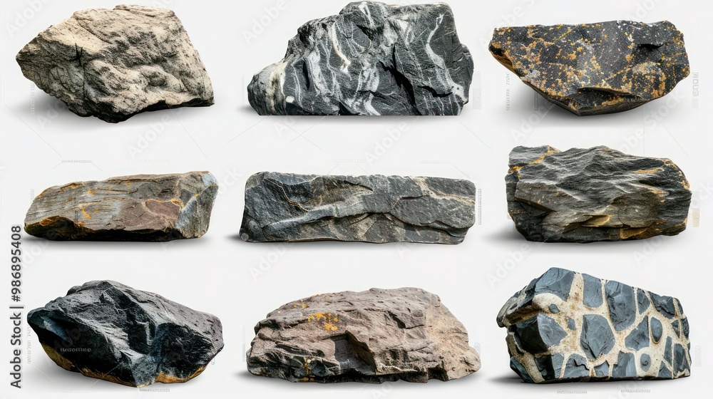 Collection set of long flat big hard rock boulder stone podium stage ...