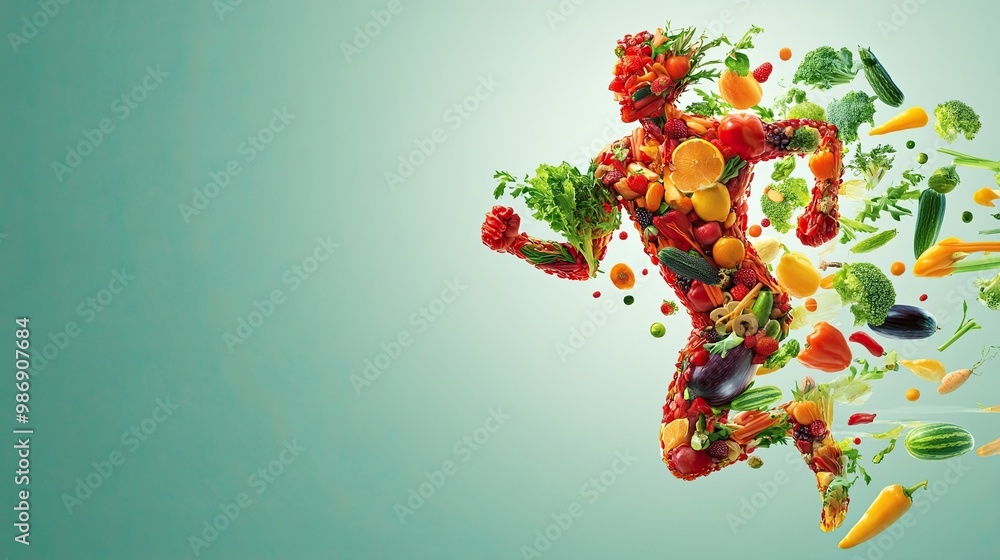 Fruit and Vegetable Man Running: A vibrant digital art of a man made of ...