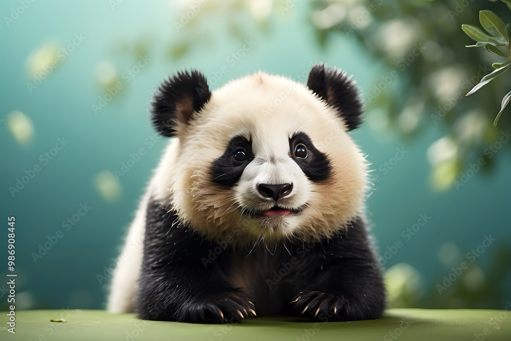 Smiling Panda: A cute panda with a wide, happy grin and big, round eyes ...