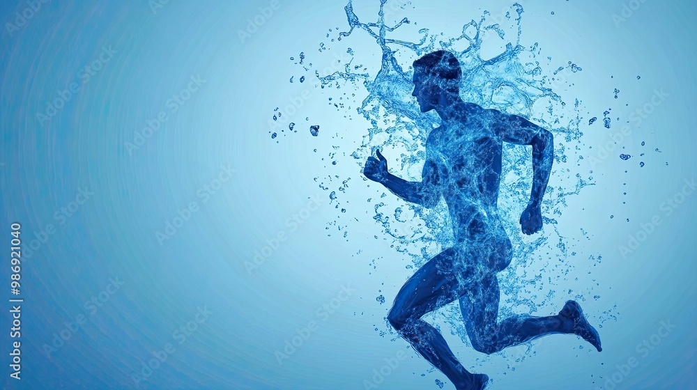 Human Body Shape of Running Man Filled with Blue Water: Sport Hydration ...
