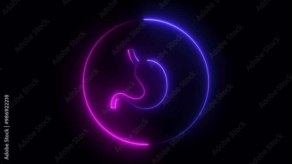 Neon Human Digestive System Stomach Anatomy Animation. Glowing neon ...