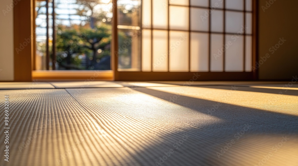 Poster A close-up of the traditional Japanese tatami mat flooring, with ...