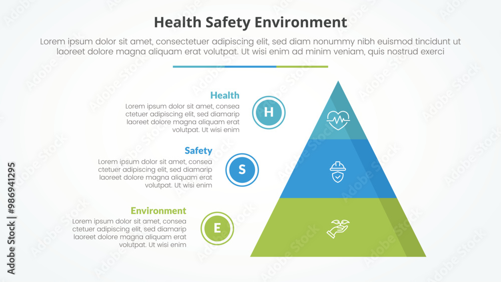 HSE infographic concept for slide presentation with pyramid and circle ...