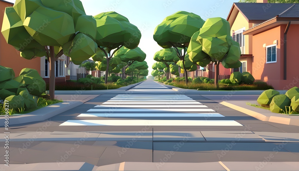 Stylized Low Poly Design of a Pedestrian Crossing with Bold Colors and ...