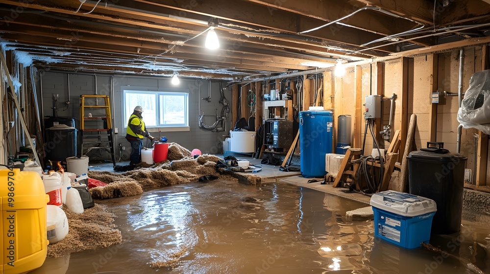 Foto de Repair of a flooded basement from snowmelt or a pipe burst ...