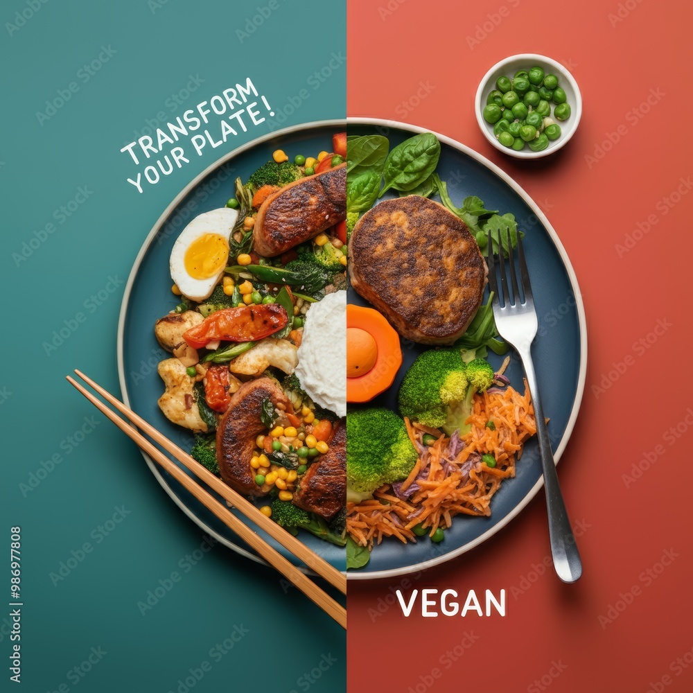 Comparison of Veg meal vs. Non Veg. World Vegan Day Stock Illustration ...