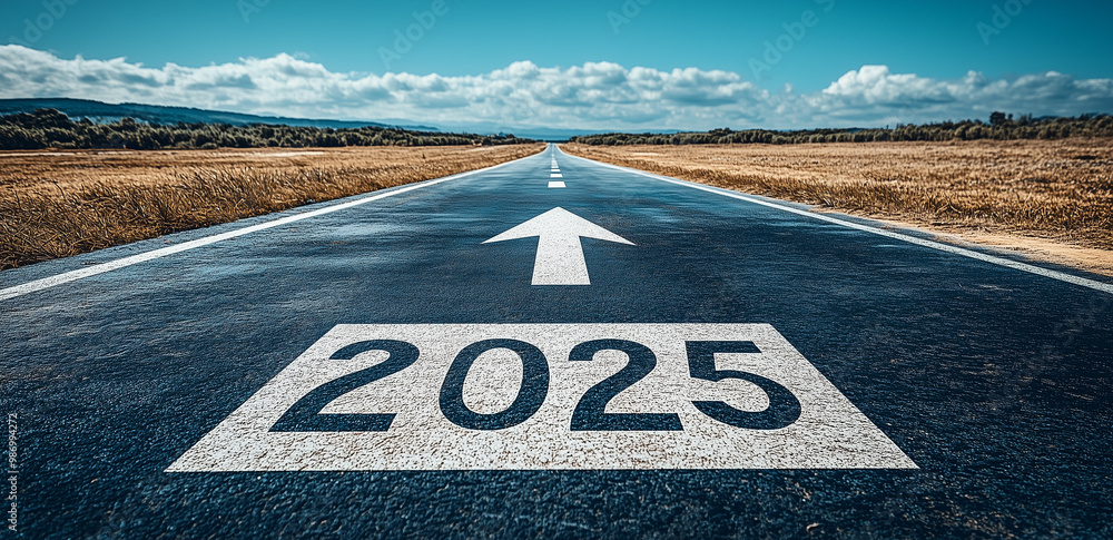 Road to 2025 with an empty road with written 2025 and arrow pointing ...