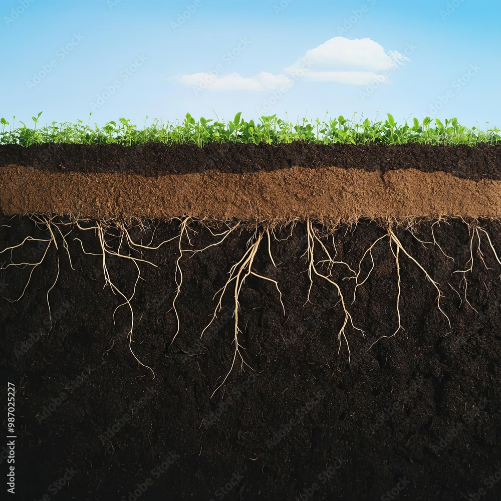 Cross-section showing soil and root systems, emphasizing underground ...