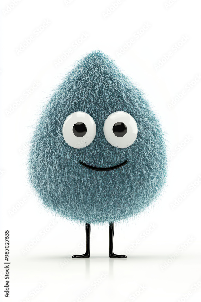 Cute blue fuzzy character with large eyes and a smiling expression ...