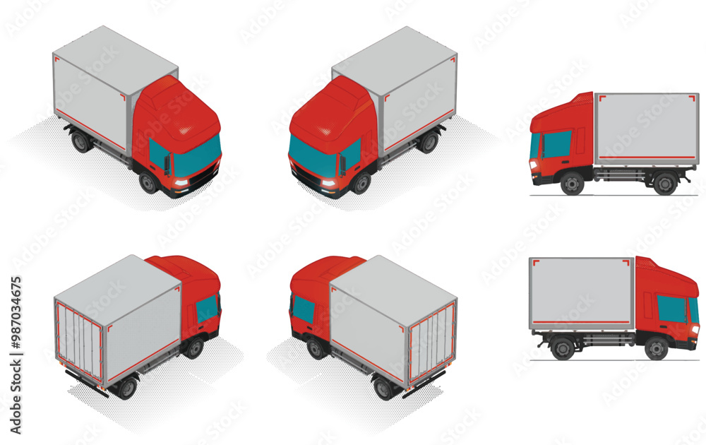 3D Isometric Cargo Truck Illustration – Modern Red Cabine and White Van ...