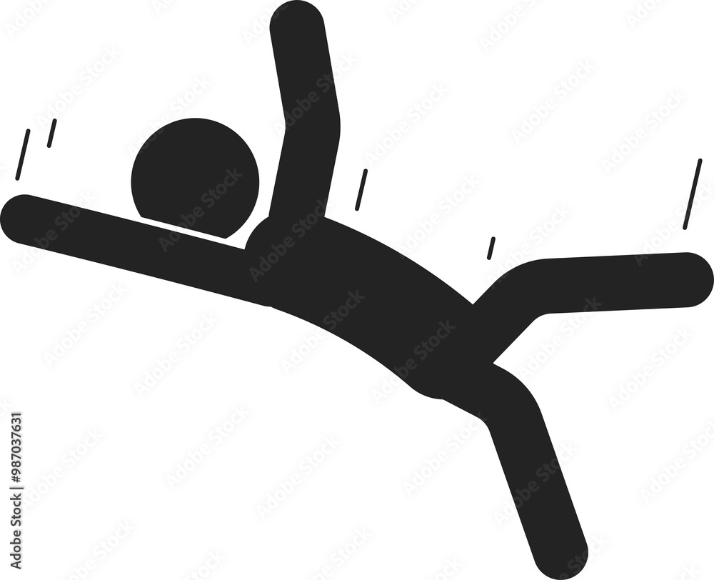 Isolated pictogram stickman falling due accident, injury, worker safety ...