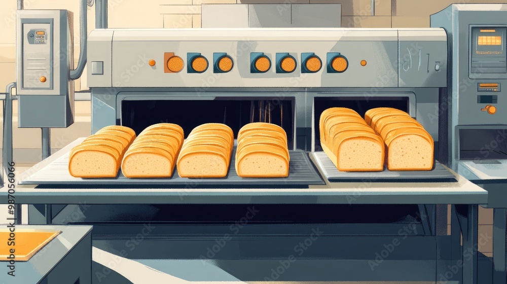 Commercial bakery cartoon drawing, showing the full production process ...
