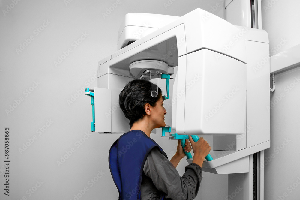 woman doing a 3D scan of the nose and oral cavity in plastic surgery ...