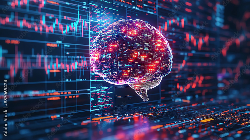 AI brain connected to real-time stock market data feeds, [neural ...