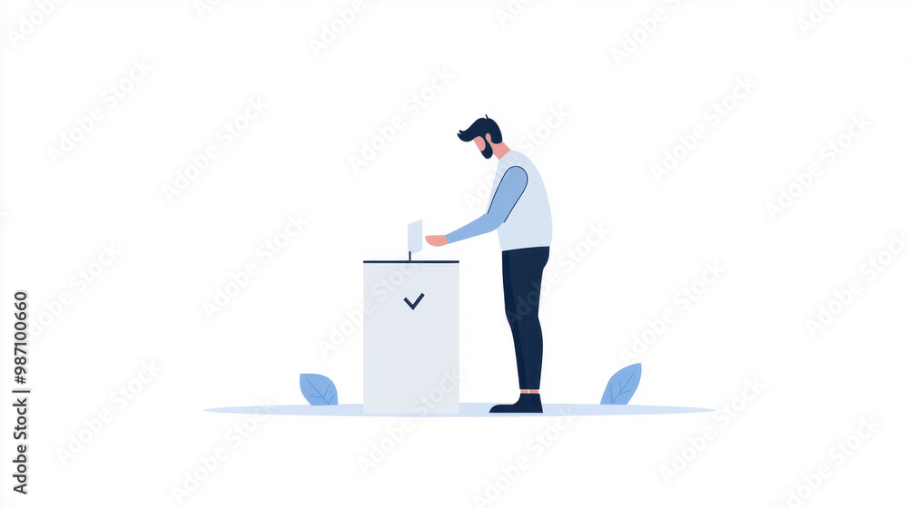 person engaged in voting process, casting ballot into ballot box ...