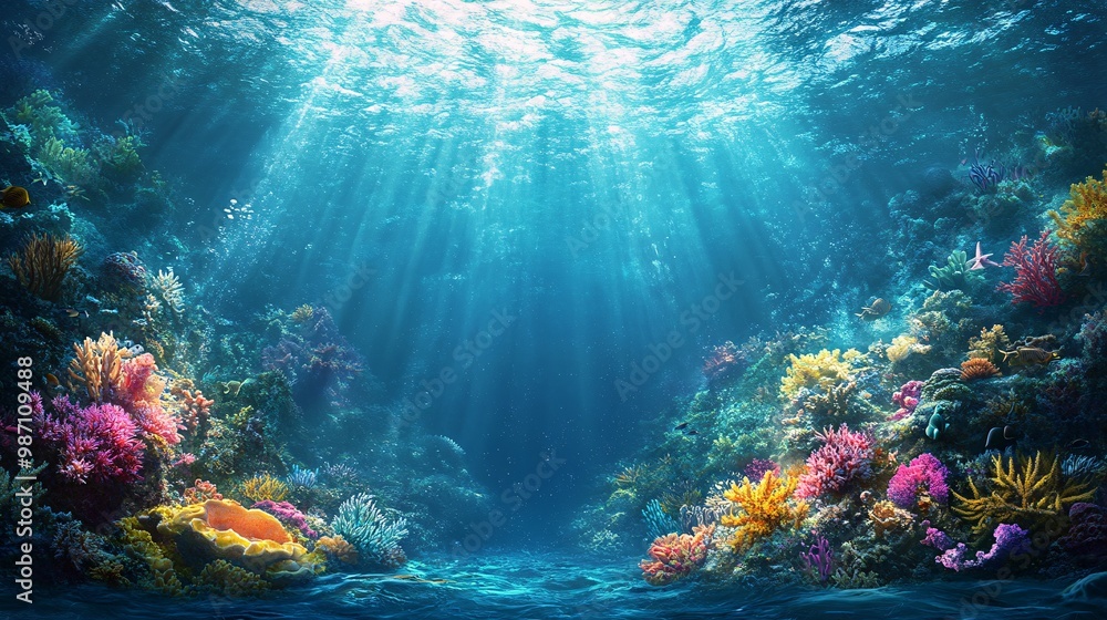 Underwater scene in the ocean, showcasing vibrant marine life and ...