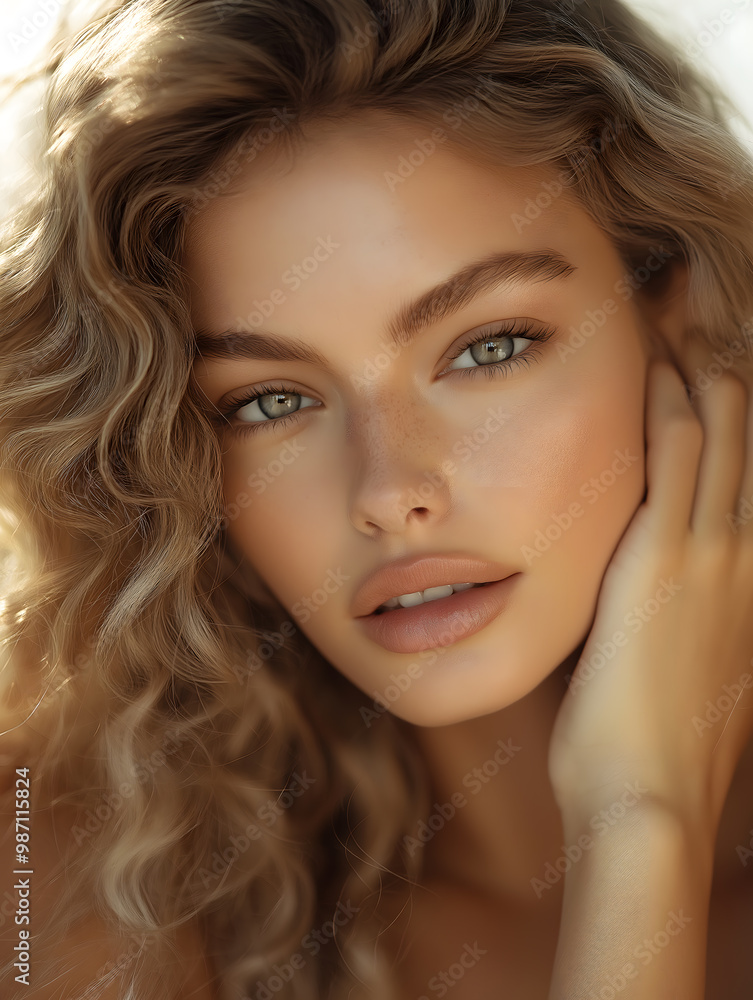 Close-Up Portrait of a Tan Woman in Her 20s with Ash Blonde Curly Hair ...