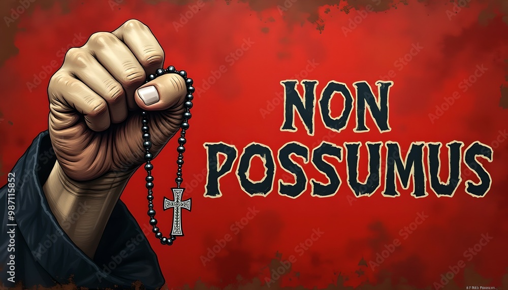 Billboard, NON POSSUMUS sign, Jesus Christ, rosary Stock Illustration ...