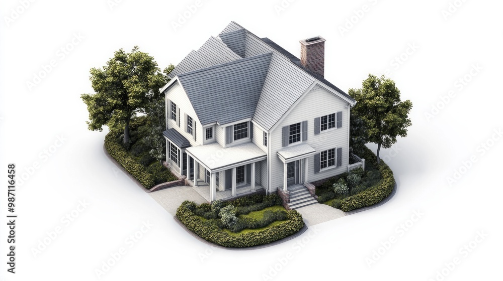 3D rendering of a house with a white background, in an isometric ...