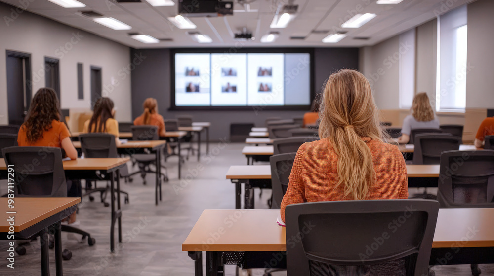 Students are engaged in hybrid classroom setup, focusing on their ...