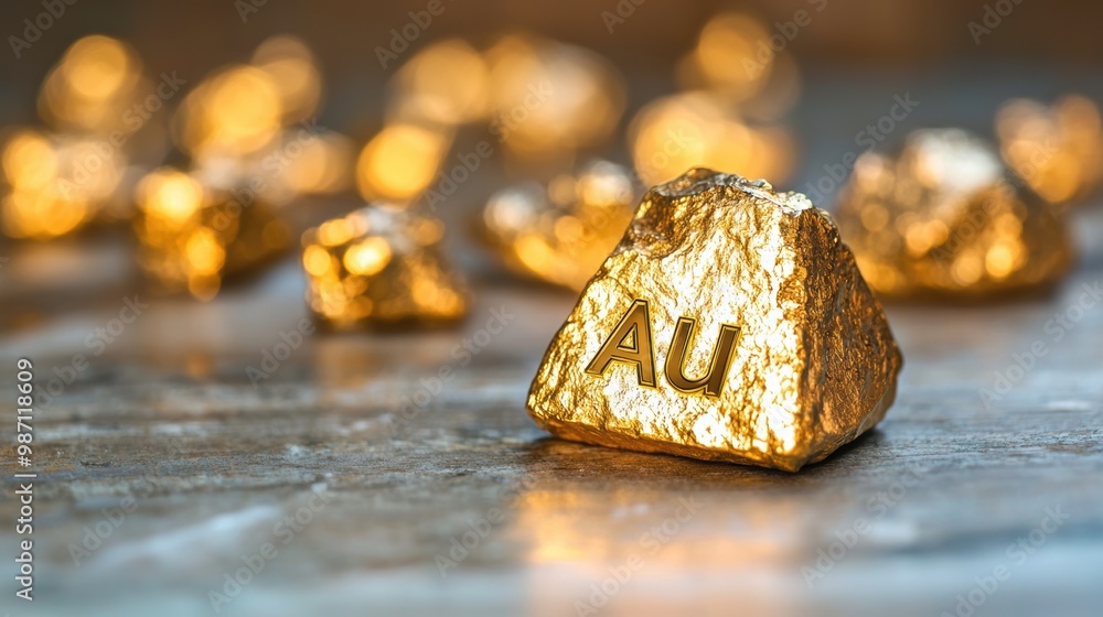 Gold Nugget with Au Element Symbol Close-Up Close-up of a gold nugget ...