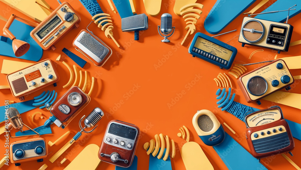 This vibrant World Radio Day background features classic and modern ...