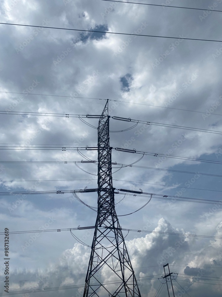 Foto de View landscape countryside with high voltage utility pole ...