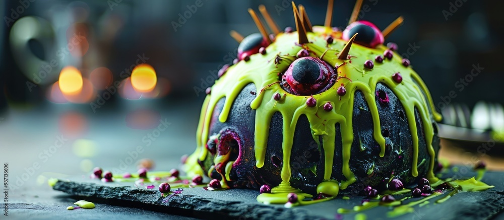 Bizarre otherworldly glowing neon gooey slime creature with a highly ...