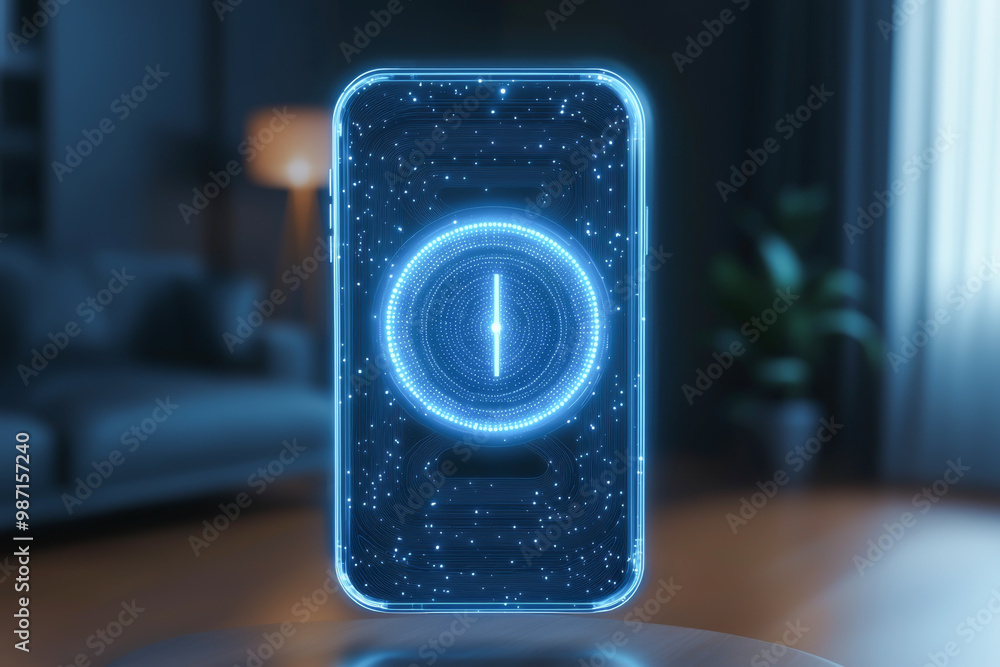 Futuristic smartphone design with glowing elements and starry ...