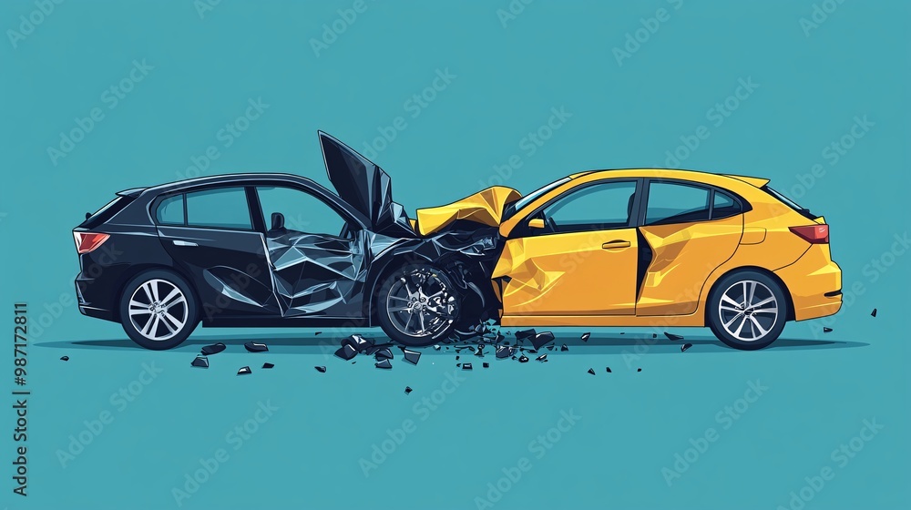 Clean vector design of two cars colliding in a side-impact accident ...