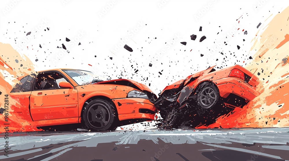 Clean vector design of two cars colliding in a side-impact accident ...