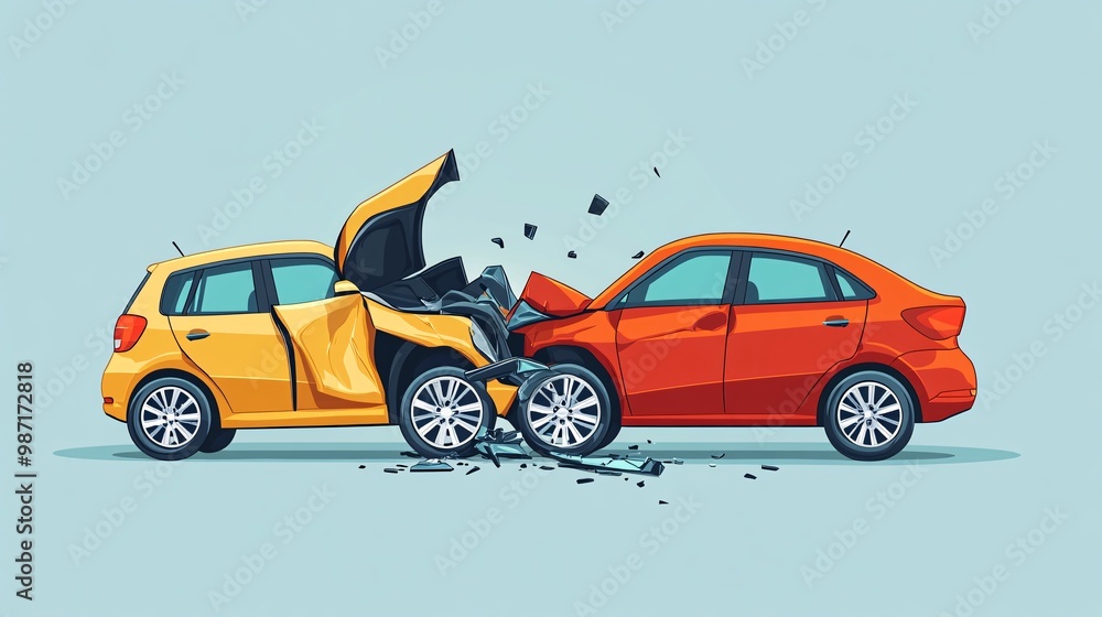 Clean vector design of two cars colliding in a side-impact accident ...